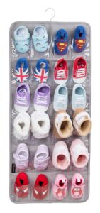 pacmaxi over the door shoes organizer for 12 pairs of baby shoes boys girl, hanging baby shoe organizer with hanger(polyester material-grey)