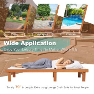 Tangkula Outdoor Wood Chaise Lounge Chair, Patio Chaise Lounger with 5-Postion Adjustable Back, Eucalyptus Wood Reclining Lounge Chair with Breathable Fabric for Poolside Lawn Backyard (2, White)