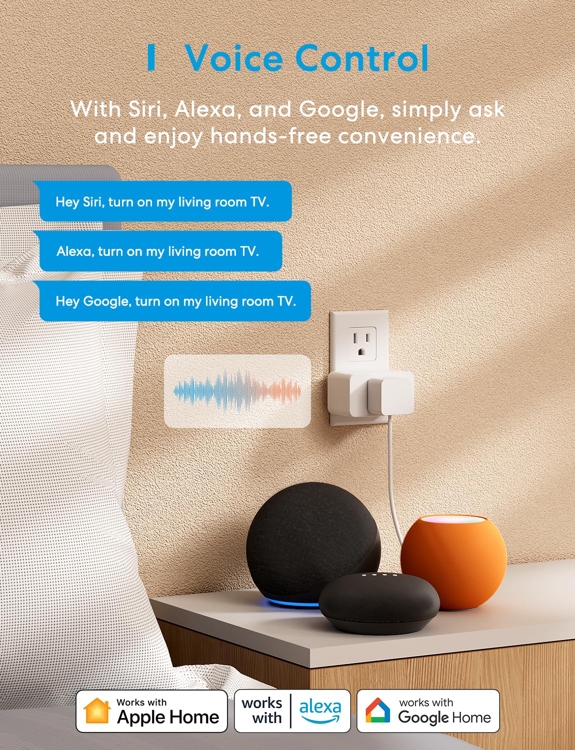 meross Smart Plug Mini, 15A & Reliable Wi-Fi, Support Apple HomeKit, Siri, Alexa, Echo, Google Assistant and Nest Hub, App Control, Timer, No Hub Needed, 2.4G WiFi Only, 1 Pack