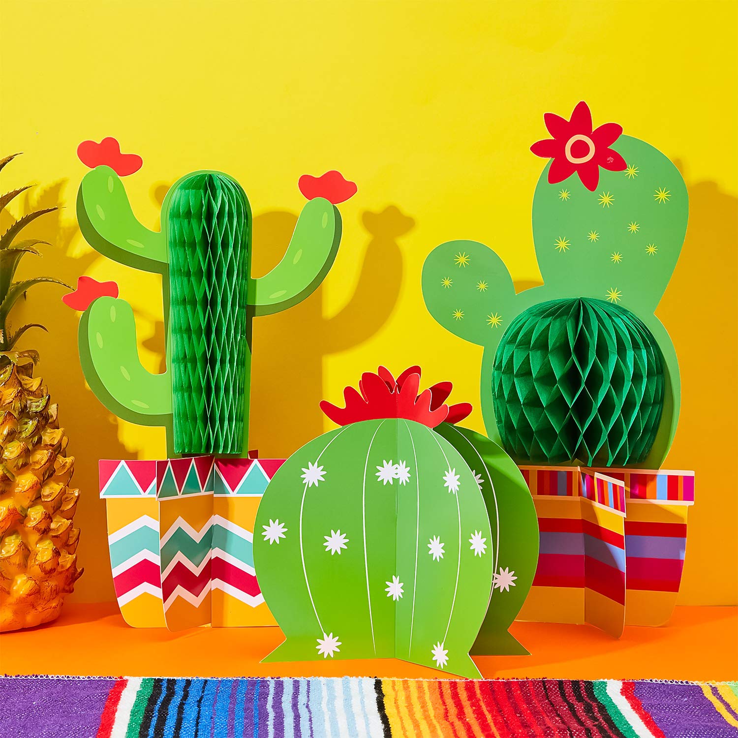 6 Pieces Cactus Party Decorations Kit Includes 4 Pieces Cactus Honeycomb Table Centerpieces and 2 Pieces Cactus Paper Cutouts for Fiesta Cinco De Mayo Mexican Theme Party Birthday Baby Shower