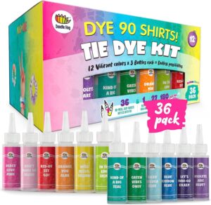 tie dye kit for kids & adults - 36 large tye dye bottles with 12 colors & tie dye powder, soda ash, gloves - tie dye kit for large groups - non-toxic tyedyedye kit - dye for clothes