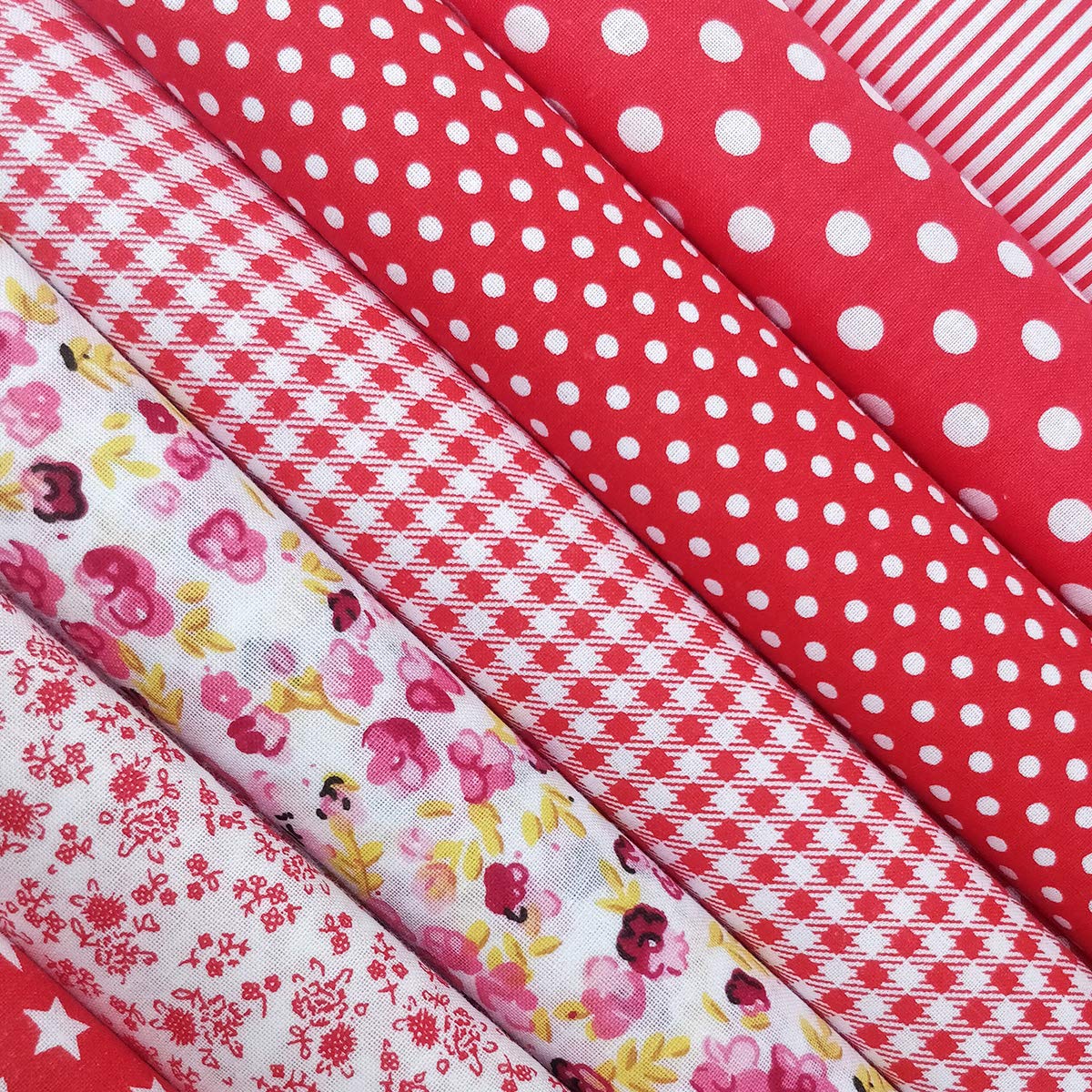 7 PC 19.7” x 19.7” Quarters Fabric Bundles Cotton Quilting Fabric Quilting Sewing Fabric Pre-Cut Quilting Cotton Crafts Textile Square Fabric Assortment with Different Patterns for DIY Sewing (red)