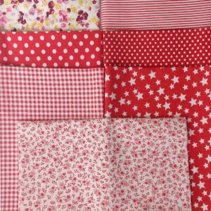 7 PC 19.7” x 19.7” Quarters Fabric Bundles Cotton Quilting Fabric Quilting Sewing Fabric Pre-Cut Quilting Cotton Crafts Textile Square Fabric Assortment with Different Patterns for DIY Sewing (red)