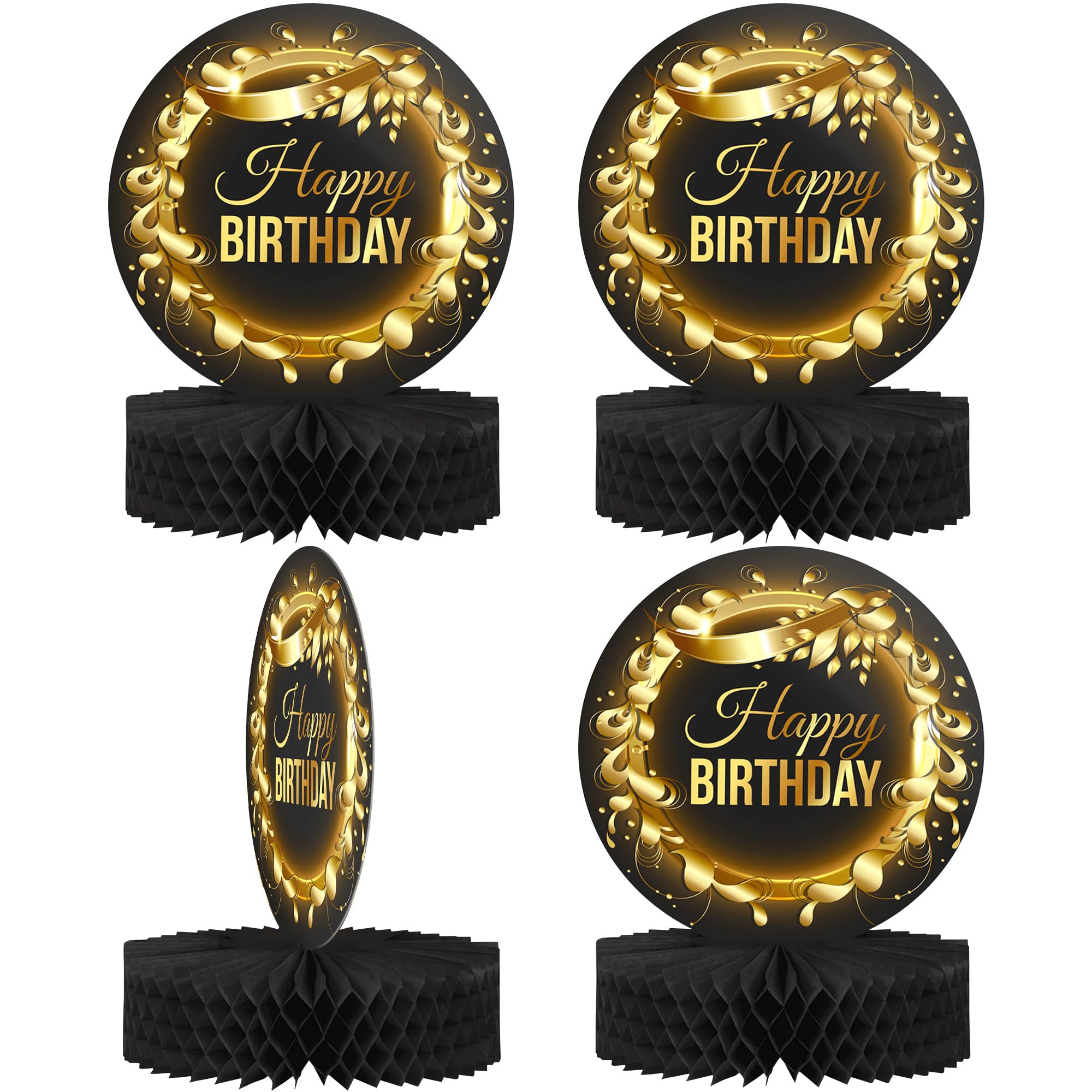 Happy Birthday Table Decoration Centerpieces - (4 Pack, Black & Rose Gold), Double-Sided Happy Birthday Centerpieces for Tables - Party Supplies for Elegant Birthday Decorations by PixiPy