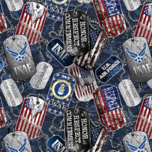 united states military us air force usaf cotton fabric with dog tags and digi camo ground design-sold by the full yard