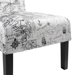 STHOUYN Modern Fabric Print Armless Accent Chair Decorative Corner Side Slipper Vanity Chair for Bedroom Desk, Living Room Furniture Map Design White