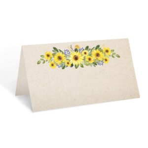 321done sunflower place cards, made in usa - blank small 3.5x2 for name food table setting dinner party seating wedding reception buffet tent style rustic kraft tan - set of 24