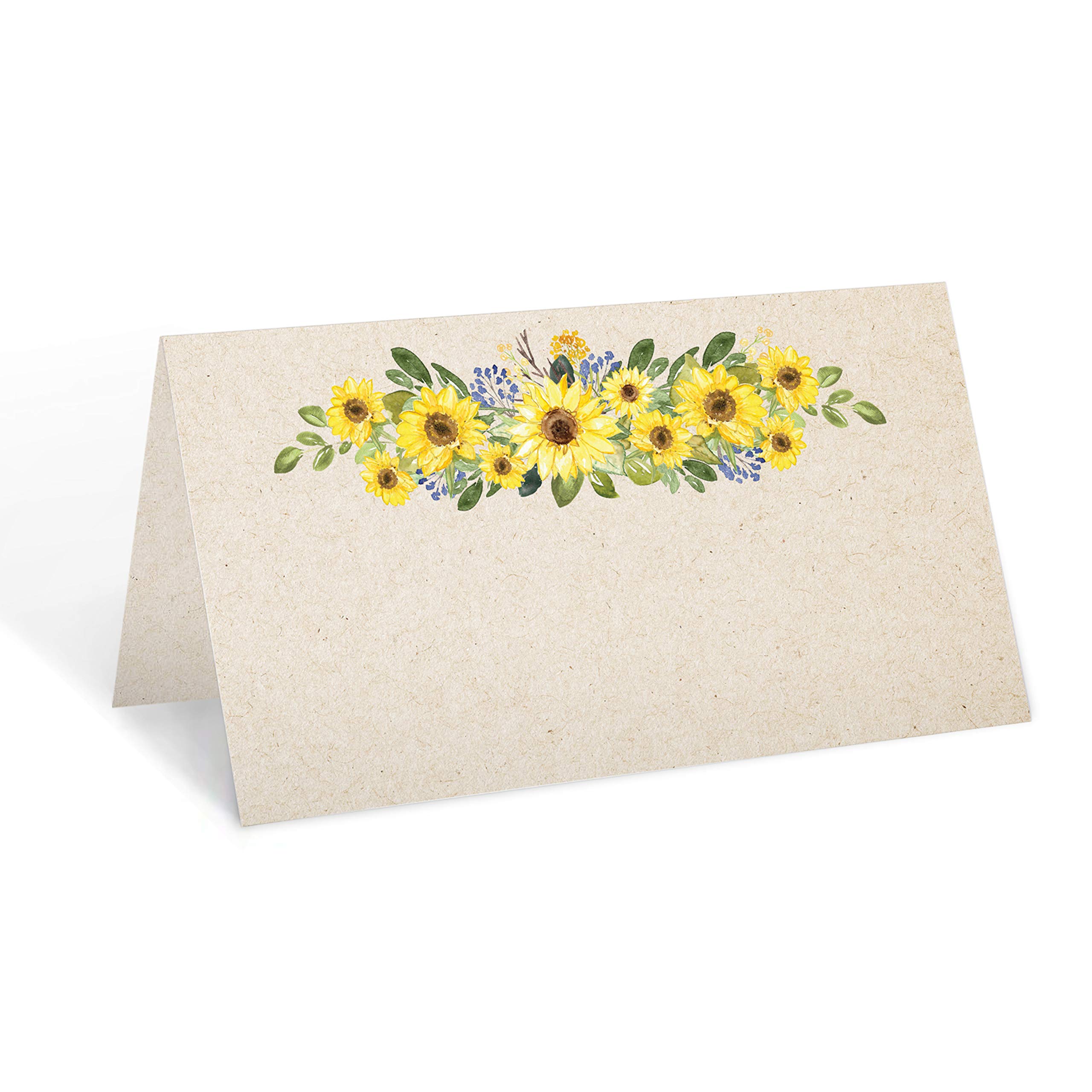 321Done Sunflower Place Cards, Made in USA - Blank Small 3.5x2 for Name Food Table Setting Dinner Party Seating Wedding Reception Buffet Tent Style Rustic Kraft Tan - Set of 24