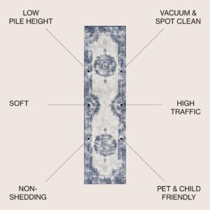 JONATHAN Y MDP403A-5 Rosalia Cottage Medallion Indoor Area -Rug Vintage Bohemian Easy -Cleaning Bedroom Kitchen Living Room Non Shedding, 5 ft x 8 ft, Navy