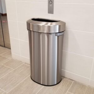 iTouchless Stainless Steel Trash Can and Recycle Bin, Slim and Space-Saving Design for Home, Office, Kitchen, Restaurant, Restroom, Large Capacity, 23 Gallon / 87 Liter, Open Top, Semi Round 23 Gal