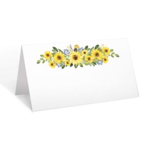 321done sunflower place cards, made in usa - blank small 3.5x2 for name food table setting dinner party seating wedding reception buffet tent style rustic floral on white - set of 24