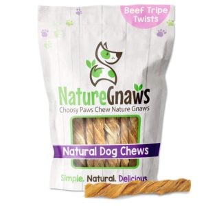 nature gnaws tripe twists for dogs - premium natural beef sticks - simple single ingredient crunchy dog chew treats - rawhide free - 4-5 inch (8 oz)