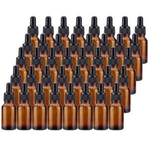 kingrol 40 pack amber glass bottles with glass eye dropper, 1/2 oz dropper bottles for essential oils, perfumes, aromatherapy, chemistry lab chemicals