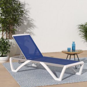 Kozyard Patio Chaise Lounge Chair - Full Flat Alumium & Resin Legs, Outdoor Reclining Adjustable Chair for Sunbathing, Beach, Patio, Lounge Set or Patio Table (Blue Textilence W/O Table)