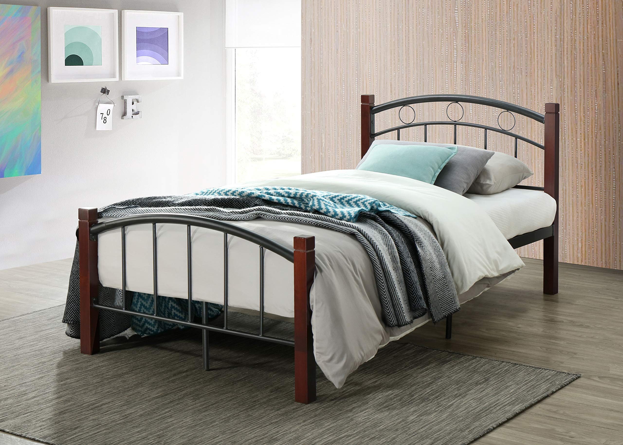 Hodedah Metal Queen, Mahogany Platform, Complete Bed