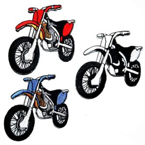 PARITA Set 3 Pcs. Motorcycle Motocross Racing Dirt Bike Off-Road Embroidery Patch Cartoon Kids Children Sign Symbol Logo T-Shirt Costume DIY Applique Embroidered Sew Iron on Patch (06)