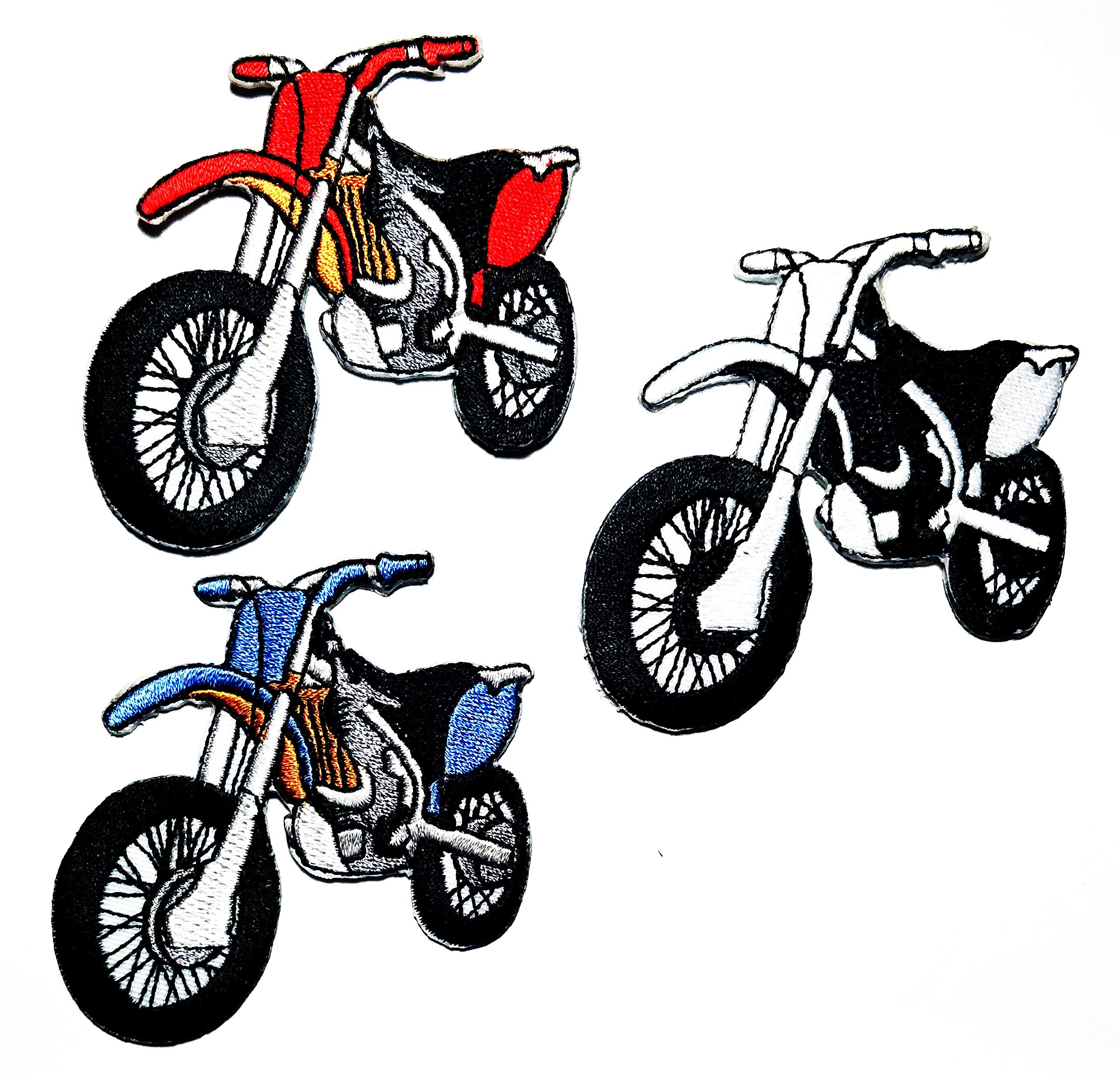 PARITA Set 3 Pcs. Motorcycle Motocross Racing Dirt Bike Off-Road Embroidery Patch Cartoon Kids Children Sign Symbol Logo T-Shirt Costume DIY Applique Embroidered Sew Iron on Patch (06)