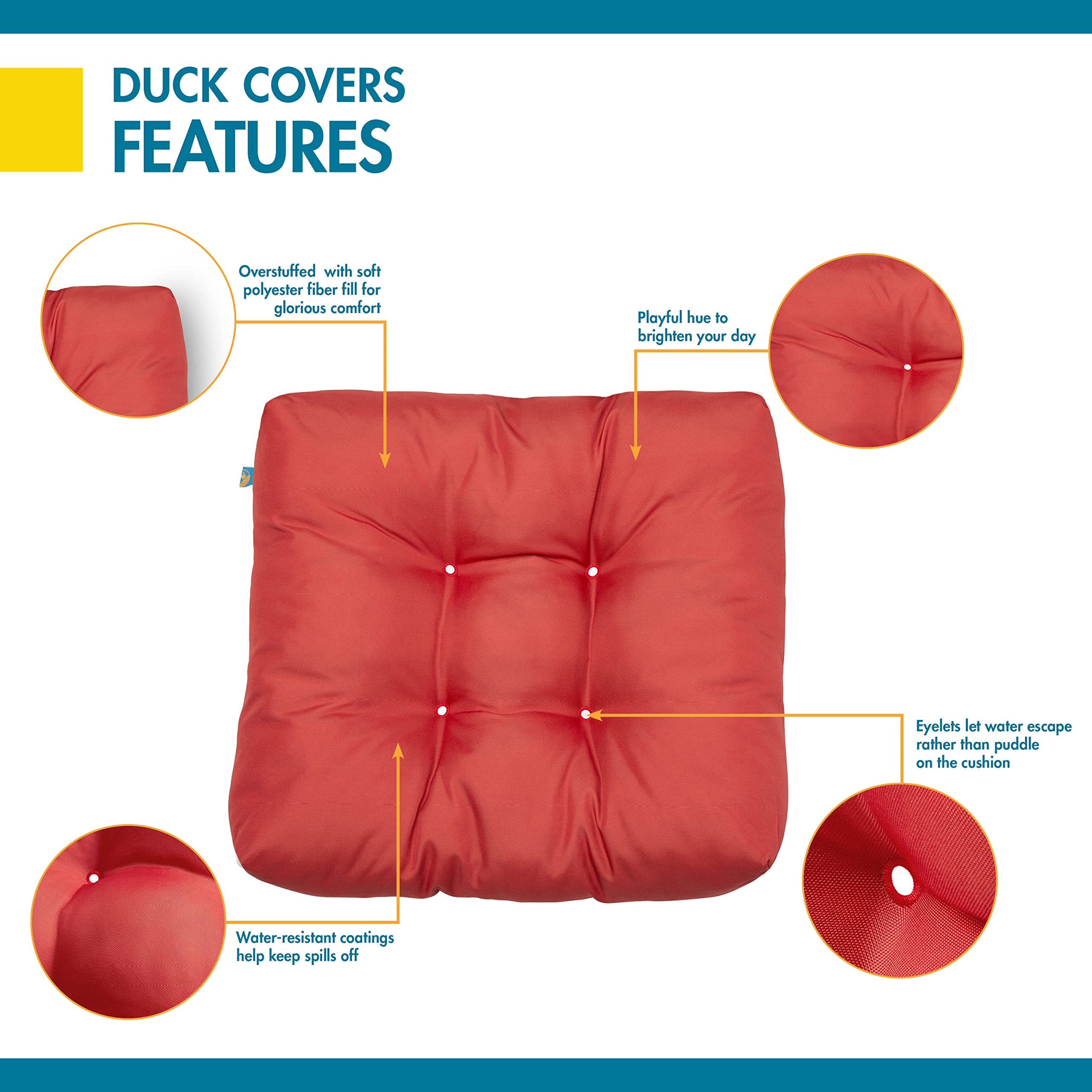 Duck Covers Water-Resistant 19 x 19 x 5 Inch Indoor Outdoor Seat Cushions, Tang Thang, 2-Pack, Outdoor Patio Cushions