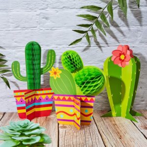 6 Pieces Cactus Party Decorations Kit Includes 4 Pieces Cactus Honeycomb Table Centerpieces and 2 Pieces Cactus Paper Cutouts for Fiesta Cinco De Mayo Mexican Theme Party Birthday Baby Shower