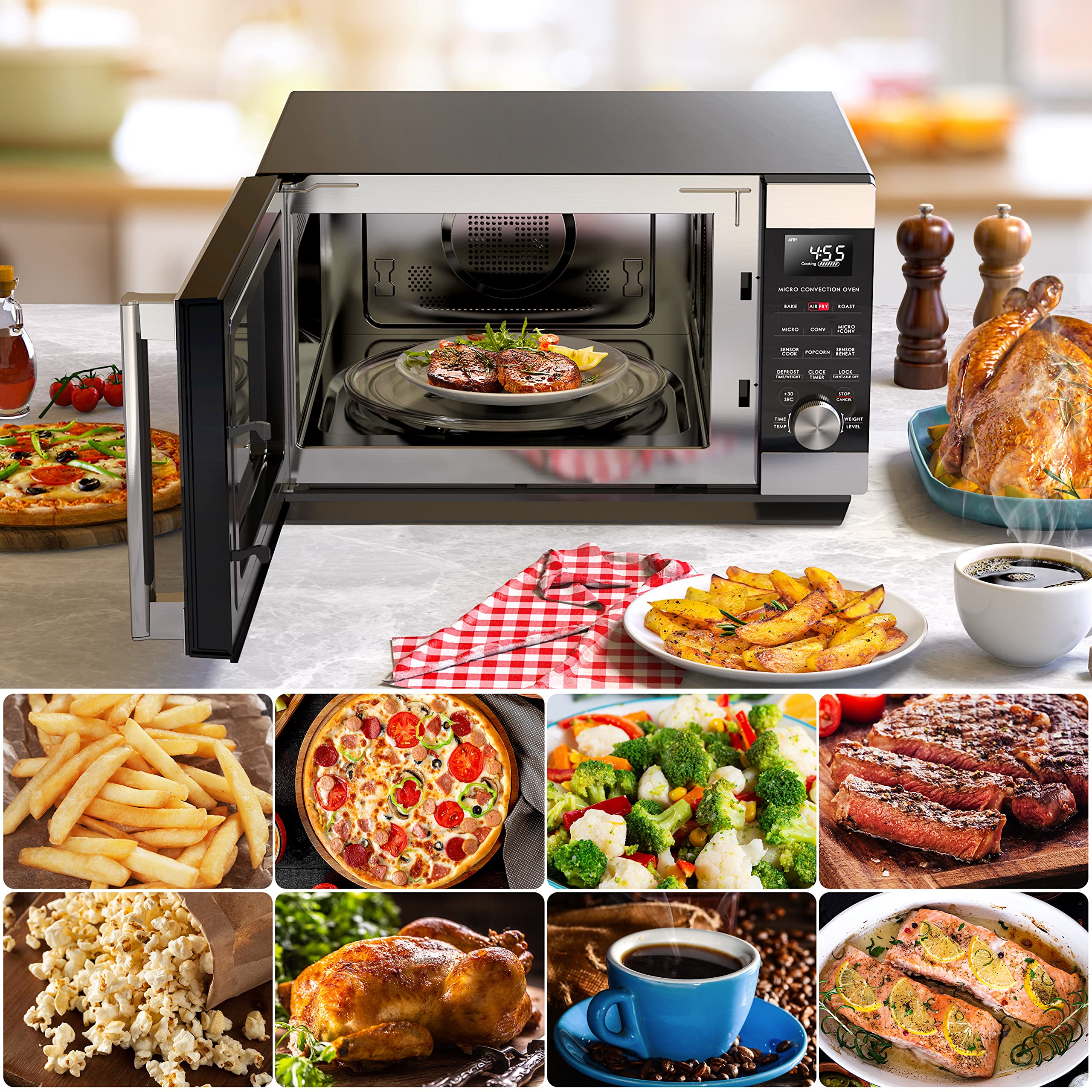 Galanz GSWWA12S1SA10 3-in-1 SpeedWave with TotalFry 360, Microwave, Air Fryer, Convection Oven with Combi-Speed Cooking, 1.2 Cu.Ft, Stainless Steel