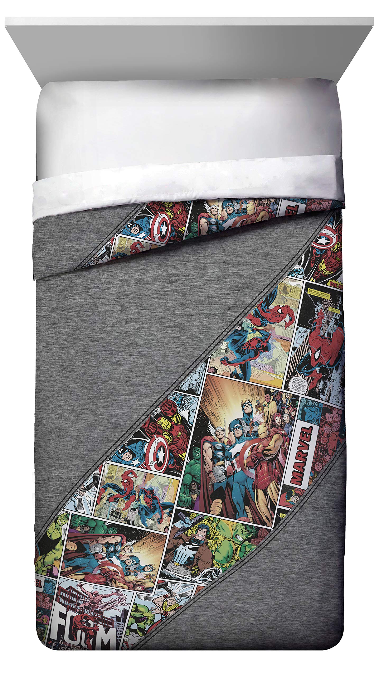 Jay Franco Marvel Comics 80th Anniversary Twin Comforter & Sham Set - Super Soft Kids Reversible Bedding - Fade Resistant Microfiber (Official Marvel Product)