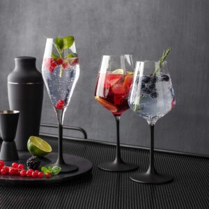 Villeroy & Boch Manufacture Rock Red Goblet, Set of 4, Crystal Wine Glasses in Exciting Black, Dishwasher Safe