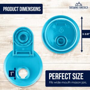 Mason Jar Lids Wide Mouth Plastic 4 pack-USA Made-Flip Cap Screw Top Pour Spout Drink Hole - Leak-proof for Kerr and Ball Canning Jars - Airtight for Drinks to Go and Controlled Pouring - Teal