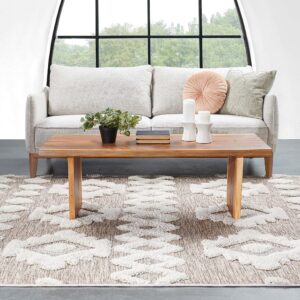 Well Woven Cenar Beige Flat-Weave Hi-Low Pile Diamond Medallion Stripes Moroccan Tribal 5'3" x 7'3" Area Rug