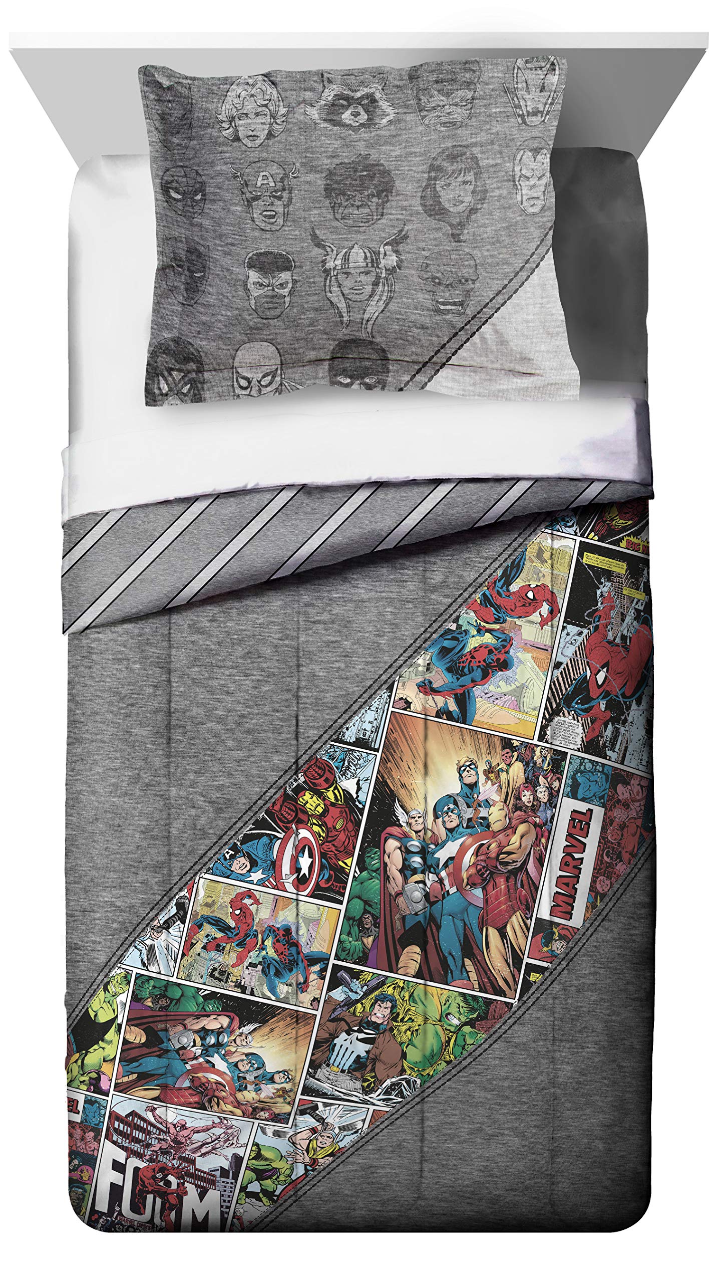 Jay Franco Marvel Comics 80th Anniversary Twin Comforter & Sham Set - Super Soft Kids Reversible Bedding - Fade Resistant Microfiber (Official Marvel Product)