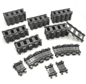 56pcs city train tracks toy straight and flexible train track railway extension building set block toy compatible with major brand (36 straight and 20 flexible)