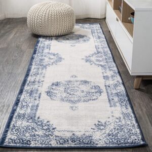 jonathan y mdp403a-5 rosalia cottage medallion indoor area -rug vintage bohemian easy -cleaning bedroom kitchen living room non shedding, 5 ft x 8 ft, navy