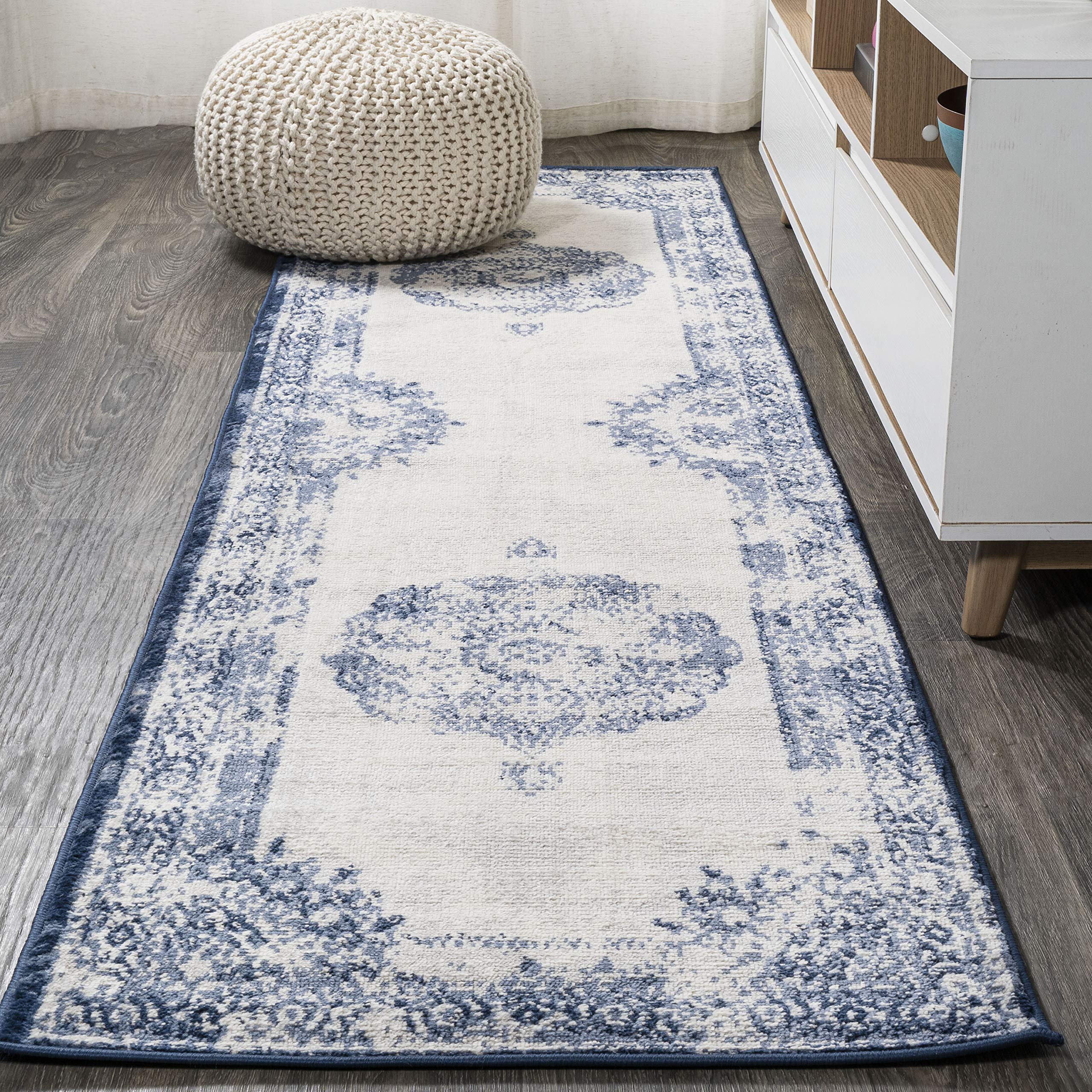 JONATHAN Y MDP403A-5 Rosalia Cottage Medallion Indoor Area -Rug Vintage Bohemian Easy -Cleaning Bedroom Kitchen Living Room Non Shedding, 5 ft x 8 ft, Navy