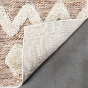 Well Woven Cenar Beige Flat-Weave Hi-Low Pile Diamond Medallion Stripes Moroccan Tribal 5'3" x 7'3" Area Rug