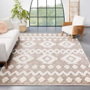 well woven cenar beige flat-weave hi-low pile diamond medallion stripes moroccan tribal 5'3" x 7'3" area rug