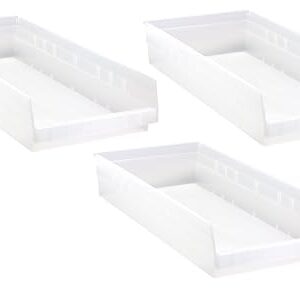 QUANTUM STORAGE SYSTEMS K-QSB116CL-3 3-Pack Plastic Shelf Bin Storage Containers, 23-5/8" x 11-1/8" x 4", Clear