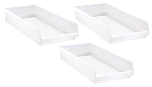 QUANTUM STORAGE SYSTEMS K-QSB116CL-3 3-Pack Plastic Shelf Bin Storage Containers, 23-5/8" x 11-1/8" x 4", Clear