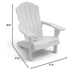 Outdoor Patio Garden Deck Furniture Resin Adirondack Chair with Built-in Cup Holder (White)