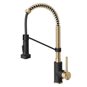 kraus bolden commercial style 2-function single handle pull down kitchen faucet in spot-free antique champagne bronze/matte black, kpf-1610sfacbmb