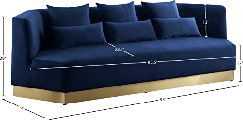 Meridian Furniture Marquis Collection Modern | Contemporary Velvet Upholstered Sofa with Stainless Steel Base in a Rich Gold Finish, 93" W x 38" D x 29" H, Navy