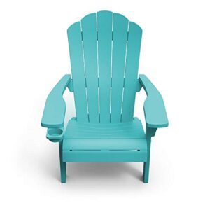 keter outdoor patio garden deck furniture resin adirondack chair with built-in cup holder (teal)