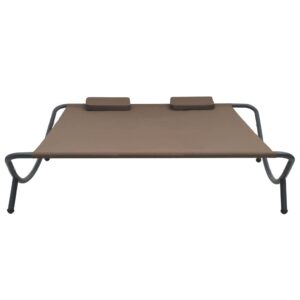 vidaXL Patio Lounge Bed in Brown Fabric - Outdoor Weather-Resistant Relaxation Furniture with Powder-Coated Steel Frame and Comfortable Pillows