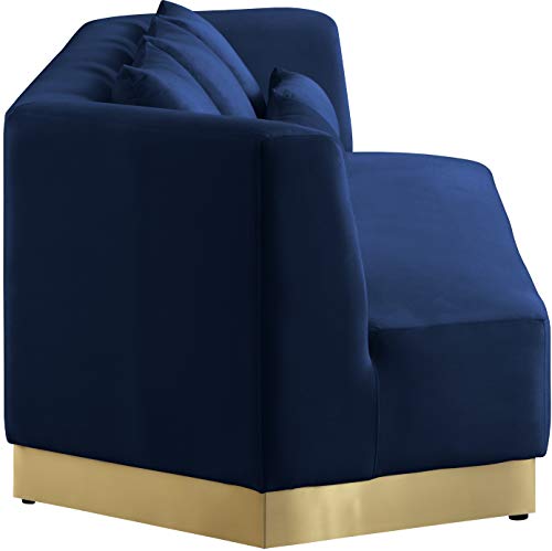 Meridian Furniture Marquis Collection Modern | Contemporary Velvet Upholstered Sofa with Stainless Steel Base in a Rich Gold Finish, 93" W x 38" D x 29" H, Navy