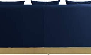 Meridian Furniture Marquis Collection Modern | Contemporary Velvet Upholstered Sofa with Stainless Steel Base in a Rich Gold Finish, 93" W x 38" D x 29" H, Navy