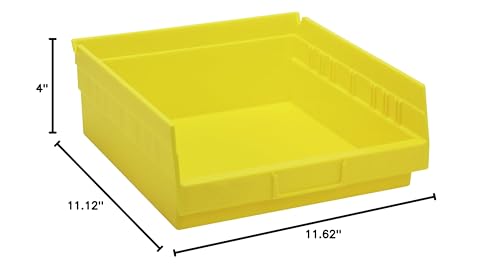 QUANTUM STORAGE SYSTEMS K-QSB109YL-10 10-Pack Plastic Shelf Bin Storage Containers, 11-5/8" x 11-1/8" x 4", Yellow