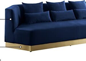 Meridian Furniture Marquis Collection Modern | Contemporary Velvet Upholstered Sofa with Stainless Steel Base in a Rich Gold Finish, 93" W x 38" D x 29" H, Navy