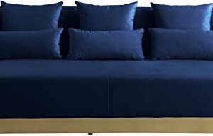 Meridian Furniture Marquis Collection Modern | Contemporary Velvet Upholstered Sofa with Stainless Steel Base in a Rich Gold Finish, 93" W x 38" D x 29" H, Navy