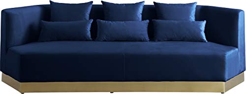 Meridian Furniture Marquis Collection Modern | Contemporary Velvet Upholstered Sofa with Stainless Steel Base in a Rich Gold Finish, 93" W x 38" D x 29" H, Navy