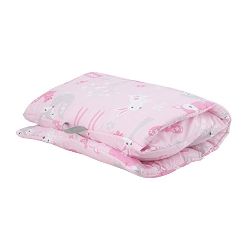 Everything Kids Pink, Rose, Grey & White Fox Deluxe Easy Fold Nap Mat, Pink, Green, Rose, White