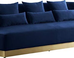 Meridian Furniture Marquis Collection Modern | Contemporary Velvet Upholstered Sofa with Stainless Steel Base in a Rich Gold Finish, 93" W x 38" D x 29" H, Navy