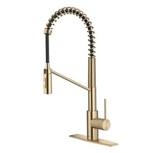 kraus oletto commercial style single handle pull down kitchen faucet with quickdock top mount installation assembly in spot free antique champagne bronze, kpf-2631sfacb